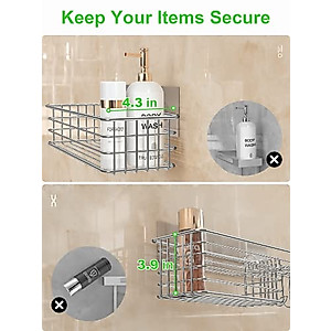 SMARTAKE 2-Pack Shower Caddy, Combined Bathroom Shelf with Soap Dish and Hooks for Hanging Razor Brush Sponge, Wall Mounted Rustproof Basket with Adhesive, No Drilling, 304 Stainless Steel, Silver
