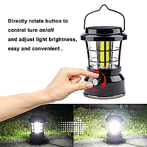 TANSOREN Solar Rechargeable COB LED Camping Lantern, USB Charging for Device, Rotate Button Waterproof Emergency Flashlight LED Light