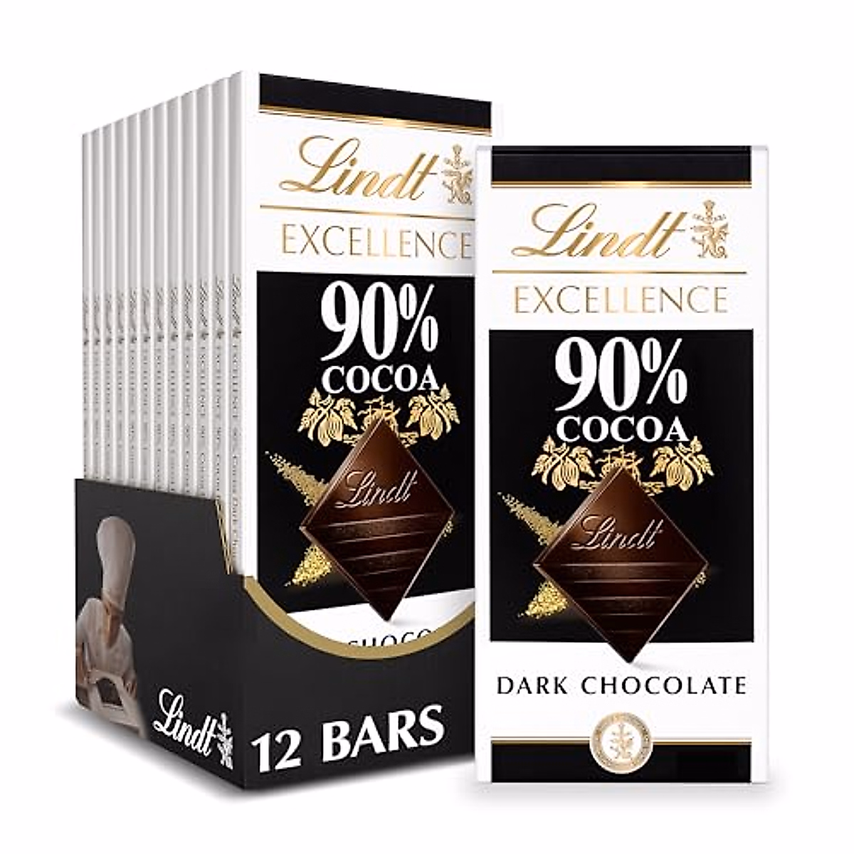 Lindt EXCELLENCE 90% Cocoa Dark Chocolate Bar, Dark Chocolate Candy, 3.5 oz. (12 Pack)