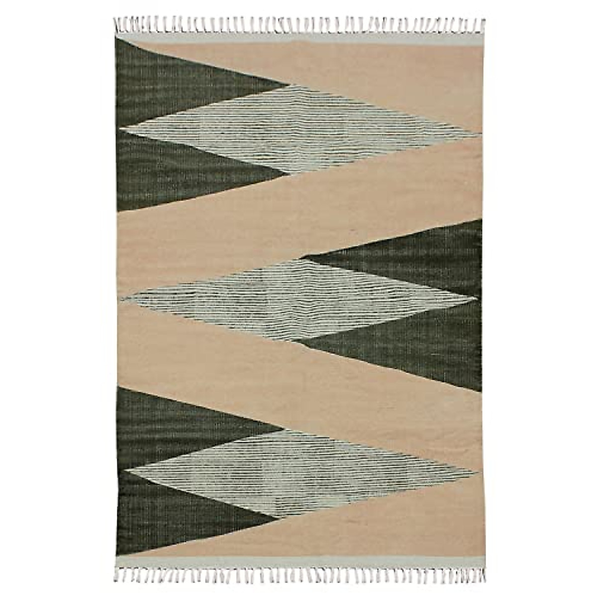 Casavani Indian Handmade Cotton Dhurrie Geometric Green & Beige Area Rug Boho Kilim Flat Weave Rug Indoor Hall Room Decor Carpet Throw Rugs for Bedroom Living Room Bathroom Balcony 12x12 Feet Square