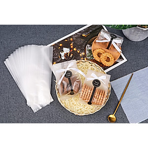 YunKo Cookie Bags for Gift Giving Cellophane Clear Treat Bags for Favors Mini Loaf, Bundt Cake, Hot Cocoa Bomb Packaging With Stickers(100PACK, Translucent)