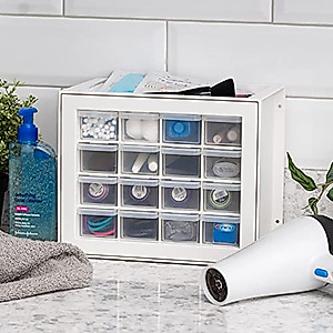 IRIS USA 16 Drawer Stackable Storage Cabinet for Hardware Crafts and Toys, 10.63-Inch W x 7-Inch D x 8.75-Inch H, White - Small Brick Organizer Utility Chest, Scrapbook Art Hobby Multiple Compartment