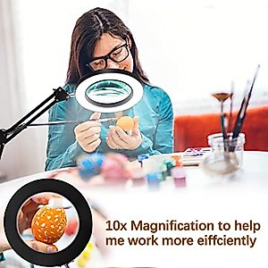 10X Magnifying Glass with Light, Lighted Magnifying Glass Magnifying Lamp 3 Color Modes Stepless Dimmable, 72 LEDs Real Glass Lens Magnifier with Light and Stand for Close Work, Repair, Reading, Craft