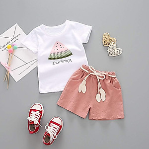 CM C&M WODRO Baby Toddler Girls Summer Shorts Sets Kids Watermelon Letter Print Tops Shorts Outfits Clothes for 1-4 Years Old (Pink, 18-24 Months(90))