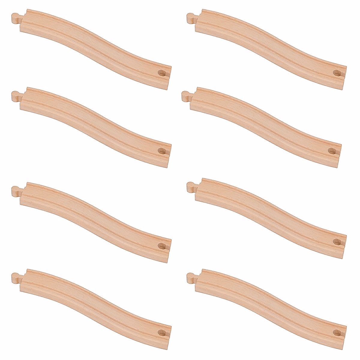 ORBRIUM Toys Wooden Train Ascending Tracks, Pack of 8 Compatible with All Major Wooden Railways Including Thomas, Brio, Chuggington, Imaginarium