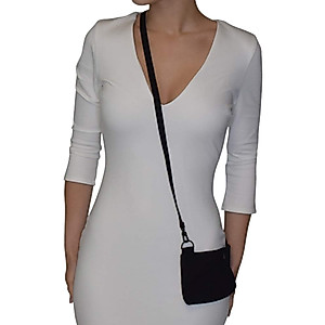 Ultra Thin Discreet Purse Cotton Crossbody Bag for Women with Detachable Zippered Pocket for Cell Phone and Small Valuables - Black