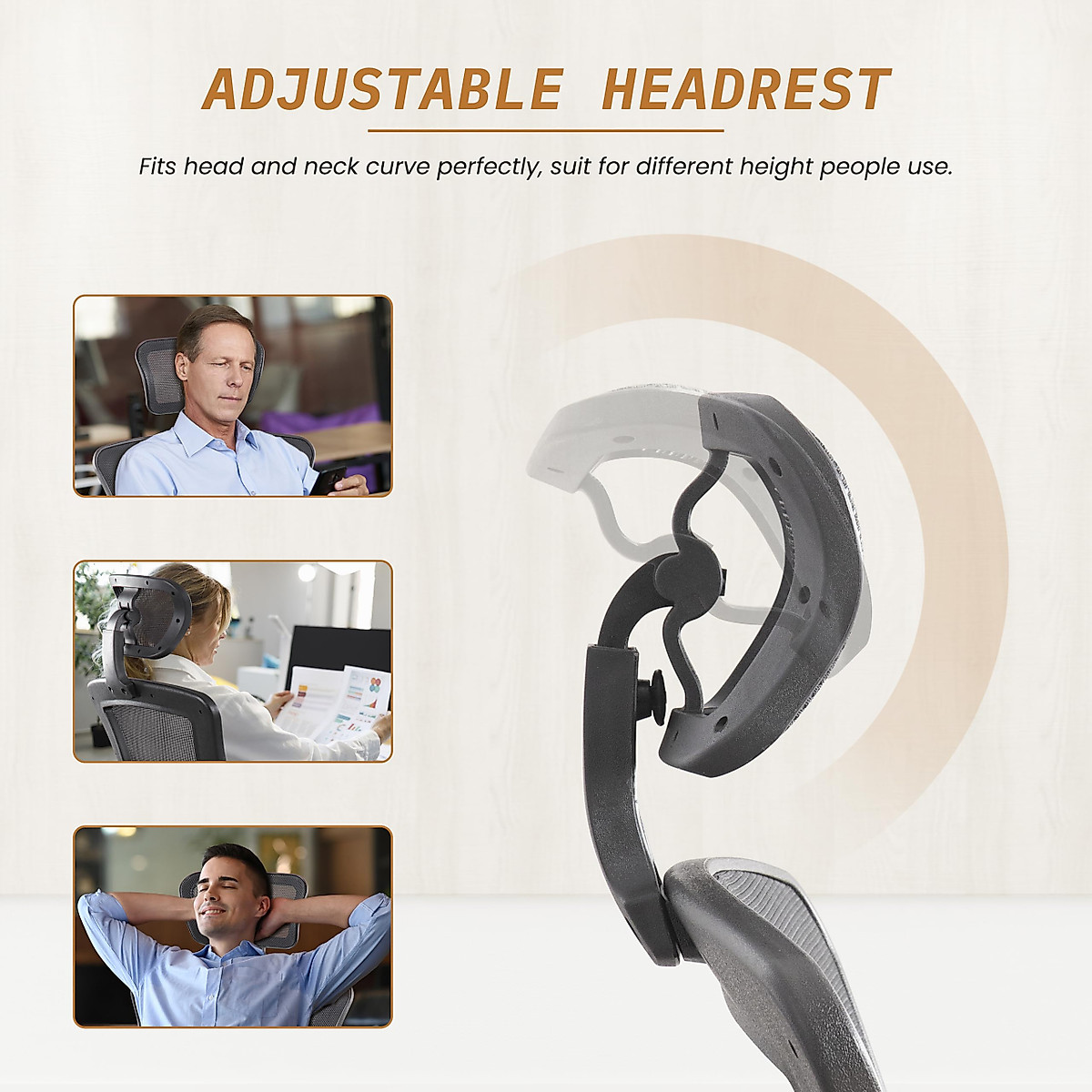 BOJUZIJA Ergonomic Office Computer Desk Chair,Adjustable Headrest,Flipped Arms,Lumbar Support 360°Swivel Task Chair -Black