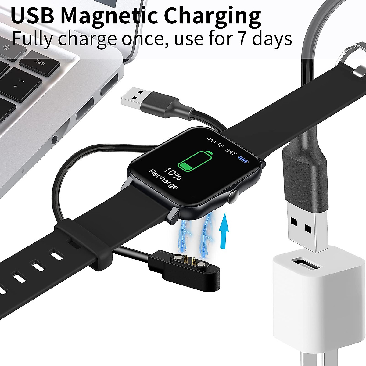 Smart Watch for Men Women, 1.7 inch Full Touch Screen Fitness Tracker with Heart Rate Monitor, Sleep Monitor IP68 Waterproof Activity Tracker Fitness Watch Compatible for Android Phone Black/Blue