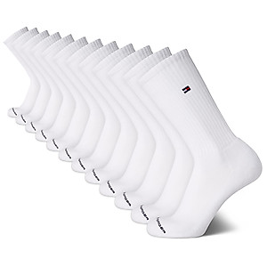 Tommy Hilfiger Men's Athletic Socks - Cushioned Crew Socks (12 Pack), Size 7-12, White Flag