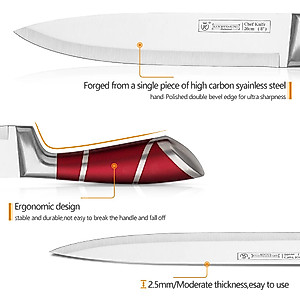Kitchen Knife Set, CHEFDEER 9-Piece Pink Sharp Non-Stick Coated Chef Knives Block Set,Stainless Steel Knife Set for Kitchen with Sharpener for Cutting Slicing Dicing Chopping (Red)