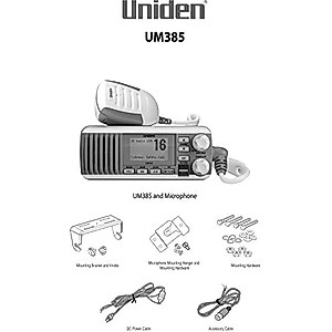 Uniden UM385BK 25 Watt Fixed Mount Marine VHF Radio, Waterproof, Noaa Weather Alert, All USA/Intl/Canadian Marine Channels