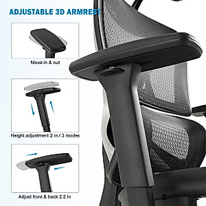 GABRYLLY Ergonomic Office Chair with Lumbar Support, Big and Tall Mesh Chairs with Adjustable 3D Arms, Headrest & Soft Seat, Large Desk Chair for Home Gaming,Black