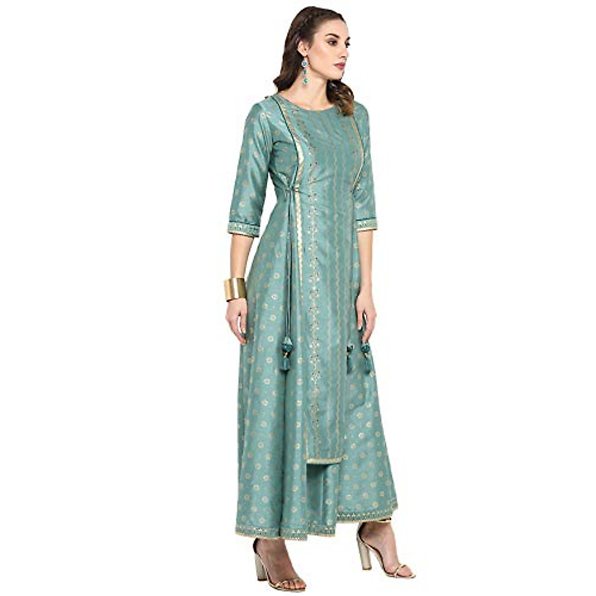 Janasya Indian Women's Light Green Poly Silk Ethnic Dress(J0005-DR-XXXL)