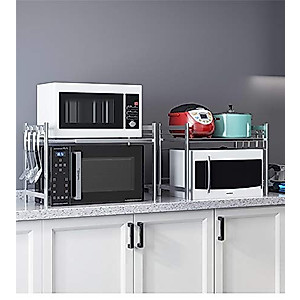 Kitchen Storage Rack 304 Stainless Steel Microwave Oven Shelf Kitchen Oven Shelf Single Layer with Retractable Length Storage Shelves