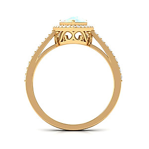 Rosec Jewels Natural Ethiopian Opal Halo Engagement Ring with Diamond | 5X7 MM | AAA Quality, 14K Yellow Gold, Size:US 5.50