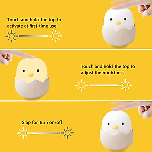 QANYI Egg Nightlight for Baby Nursery, Soft Kawaii Small Chicken Table Lamp with Rechargeable and Dimmable, Silicone Touch Sensor Birthday Gift Ideas for Baby Toddler Newborns Children Girls