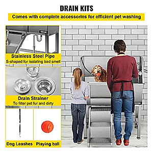 VEVOR 34" Pet Grooming Tub Stainless Steel Dog Wash Station Pet Washing Station and Dog Bath Tub Water-Resistant Grooming Tub for Dogs with Removable Door & Ladder on The Left