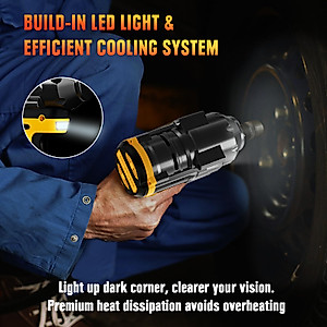 Cordless Impact Wrench Compatible with 20V Battery (No Battery) 1/2" Brushless High Torque Impact Gun with Max 627Ft-lbs (850N.m) Power, 6 Sockets, Belt Clip, Tool Bag