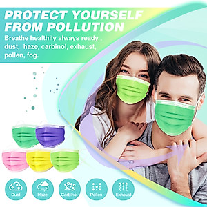 Disposable Face Masks, 50 Pack- 3 Layer Individually Wrapped Masks For Women, Men, Unisex Adults, Breathable Colorful Face Masks Disposable(5 Rainbow Colors)