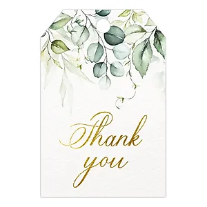 Mobiusea Creation Thank You Tags | Gold Foil | Elegant Greenery Unique Design |2 x 3.5 Inch Large Size | 48pcs Thank You Tags for Favors, Wedding, Party, Birthday, Bridal Shower, Favor Tags.