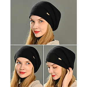 jaxmonoy Cashmere Hat Knit Slouchy Beanies for Women Winter Soft Warm Ladies Wool Knitted Skull Beanies Cap - Black