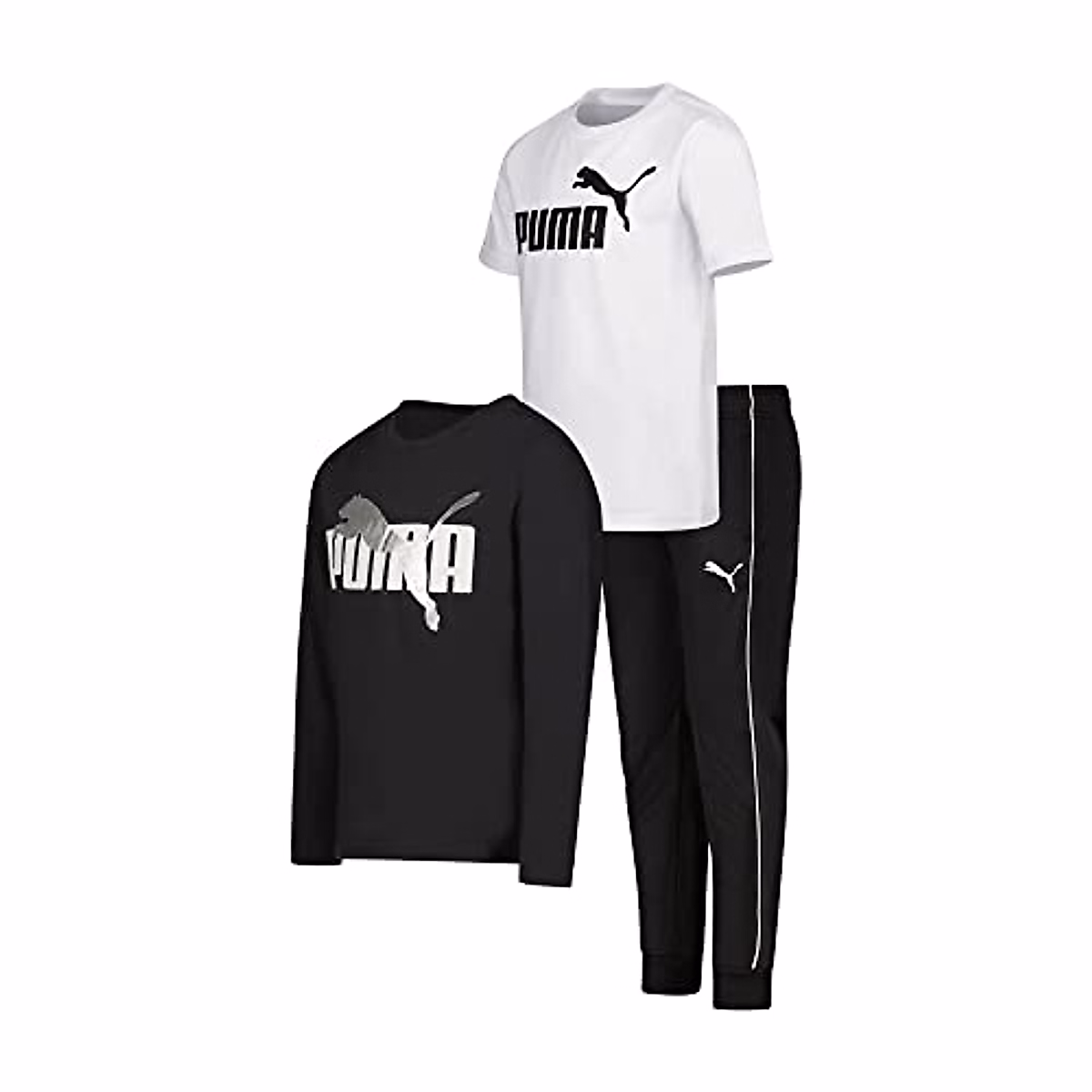PUMA Boys' 3 Piece T-Shirt, Long Sleeve Shirt & Jogger Set, Black, 5