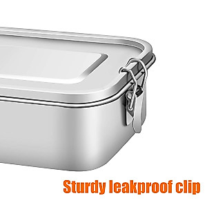 G.a HOMEFAVOR Stainless Steel Bento Lunch Box Container with Lock Clips Design, 1200ML Metal Lunch Box Containers - Dishwasher Safe - Stainless Lid - Leak Proof (No Compartments)