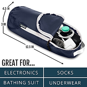 Extra Large Compression Packing Cubes for Travel Packaging Cube Luggage Organizers 7 Piece Set-Ultralight, Expandable/Compression Bags for Clothes (Navy/White))