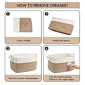 Goodpick Large Blanket Basket, Woven Basket for Storage Rectangle Dirty Clothes Basket for Laundry, Living Room, Nursery, Bedroom Rope Storage Basket for Blankets, Toys, 21.6" x 14.9" x 11.8", 65L