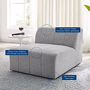 Modway Bartlett Channel Tufted Upholstered Sectional, Armless Chair, Light Gray