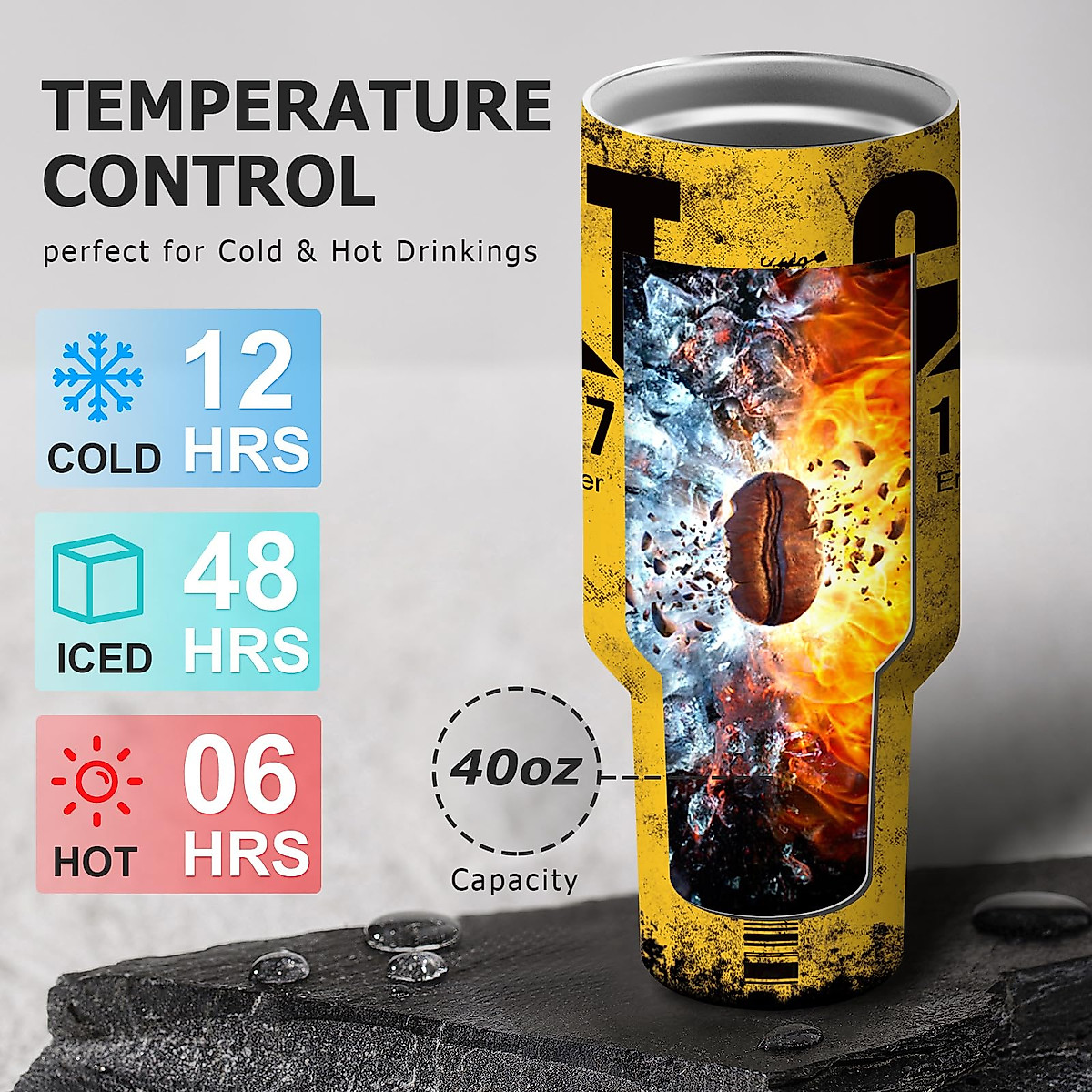 Equoza CAT 40oz Tumbler with Handle Lid and Straw Funny Tumbler For Men Dad Classic Creative Gift Double Wall Vacuun Stainless Steel Travel Mug Insulated Cup (CAT 1R-1807)