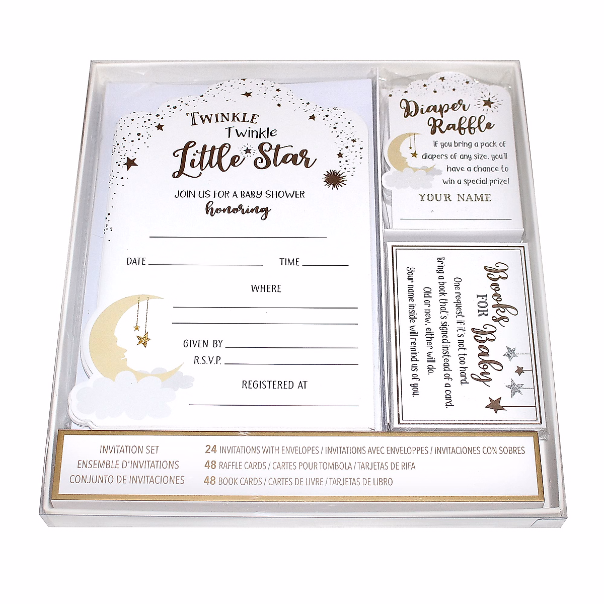 Lillian Rose Twinkle Little Star Theme Baby Shower Invitation Set, White