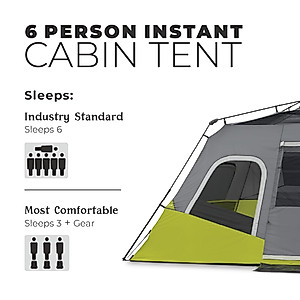 CORE 6 Person Instant Cabin Tent | Pop Up Tent with Easy 60 Second Camp Setup for Family Camping | Included Hanging Organizer for Outdoor Camp Accessories | Portable Tent for Camping with Carry Bag