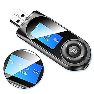 Bluetooth 5.0 Transmitter and Receiver with LCD Display, 2 in 1 Portable Visualization Bluetooth Adapter, 3.5MM Wireless Bluetooth Adapter for PC,TV,Wired Speaker,Headphones and Car (Blue)