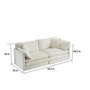 ANZEHOME 76.7" Loveseat Sofa Couch for Living Room, Modern Upholstered 2 Seat Sofa, Sectional Sofa Couch with 4 Toss Pillows, Deep Seat Loveseat for Apartment, Chenille Fabric - White