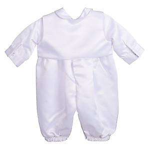 Dressy Daisy Infant Baby Boy Christening Baptism Outfit Satin Romper Bodysuit Set with Bonnet Hat Size 0-3 Months, White