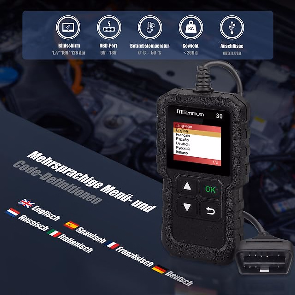 LAUNCH Millennium 30 OBD2 Scanner,Car Code Reader with Full OBD2 Functions,Check Engine Light Car Diagnostic Tool,O2 Sensor/EVAP System/Smog Test/Check I/M Readiness Car Scanner,Lifetime Free Update