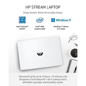 HP Stream 11 Laptop, Intel Celeron N4020, 4 GB RAM, 64 GB Storage, 11.6” HD Anti-Glare Display, Windows 11, Long Battery Life, Thin & Portable, Includes Microsoft 365 (11-ak0040nr, 2021 Diamond White)