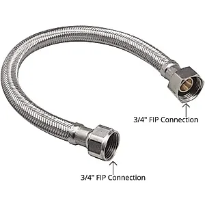 EZ-Fluid 12-Inch Braided Flexible Stainless Steel Water Heater Connector Hose For Female Iron Water Pipes Fitting, 3/4-Inch FIP x 3/4-Inch FIP