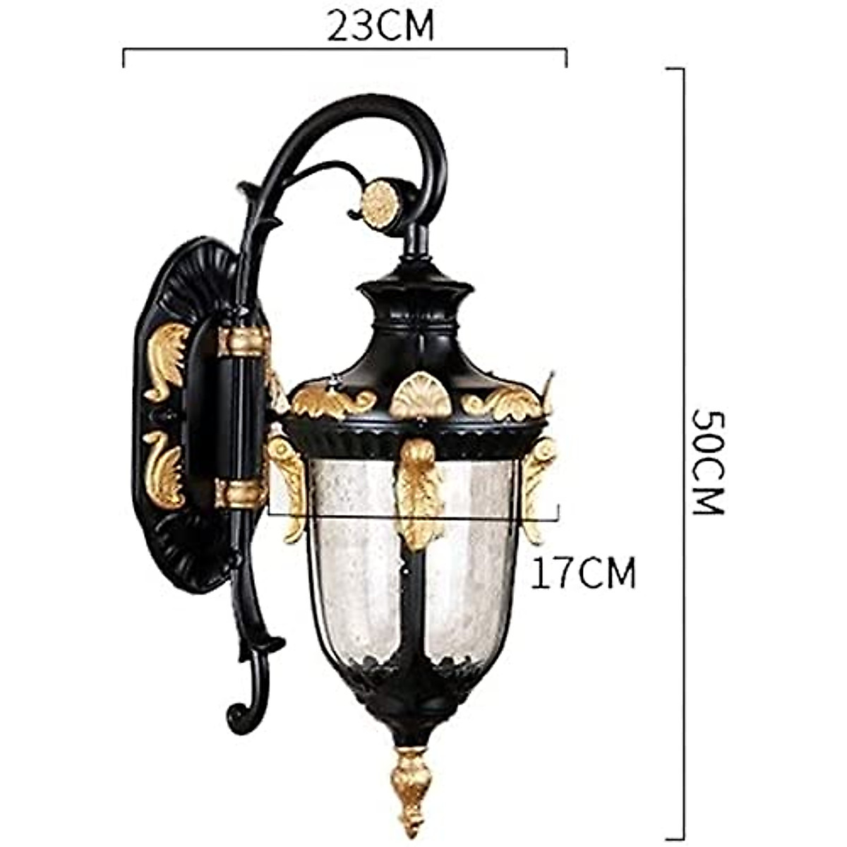 DUBOXX Outdoor Wall Lamp Rustic Loft Mediterranean Style Wall Sconces Black Gold Finish Waterproof Fixture High Clear Glass Antique Wall Light Exterior House Decoration Porch Patio