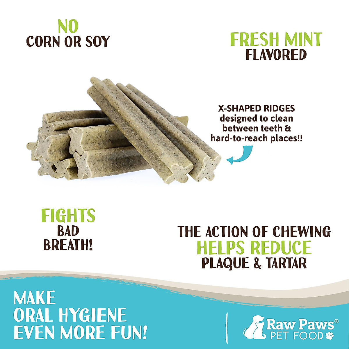 Raw Paws Dental Chews for Dogs, Medium Size, Mint Flavor, 26-oz. 29 Ct. - Made in USA - Freshen Breath & Fight Plaque & Tartar - Dog Teeth Cleaning Treat - Dog Breath Treats - Dental Sticks for Dogs