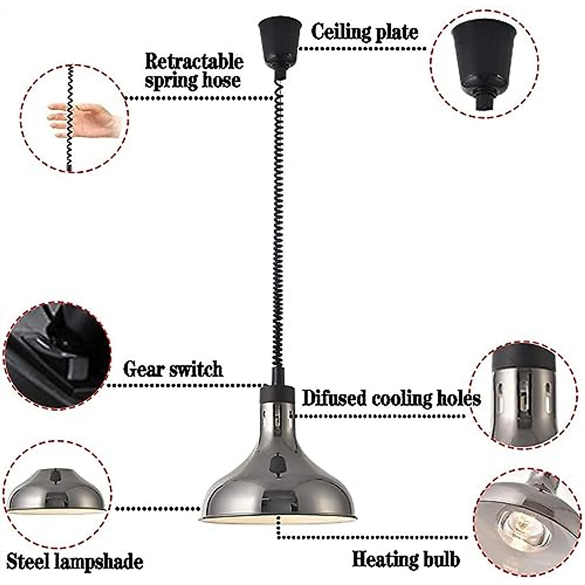 LINKANRUO Food Warmer Lamp Food Heat Lamp, Food Heat Lamp with 250W Bulb for Home and Commercial, Freestanding for Restaurant Kitchen Buffet Lamps