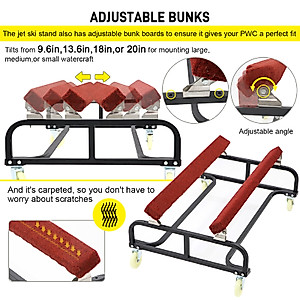 Watercraft PWC Dolly,Jet ski Dolly tolerable 1300 LBS Capacity Boat Storage Trailer Adjustable Width with Four Casters & Two Brakes,Heavy Duty Boat standsfor Dinghy, Sailboat