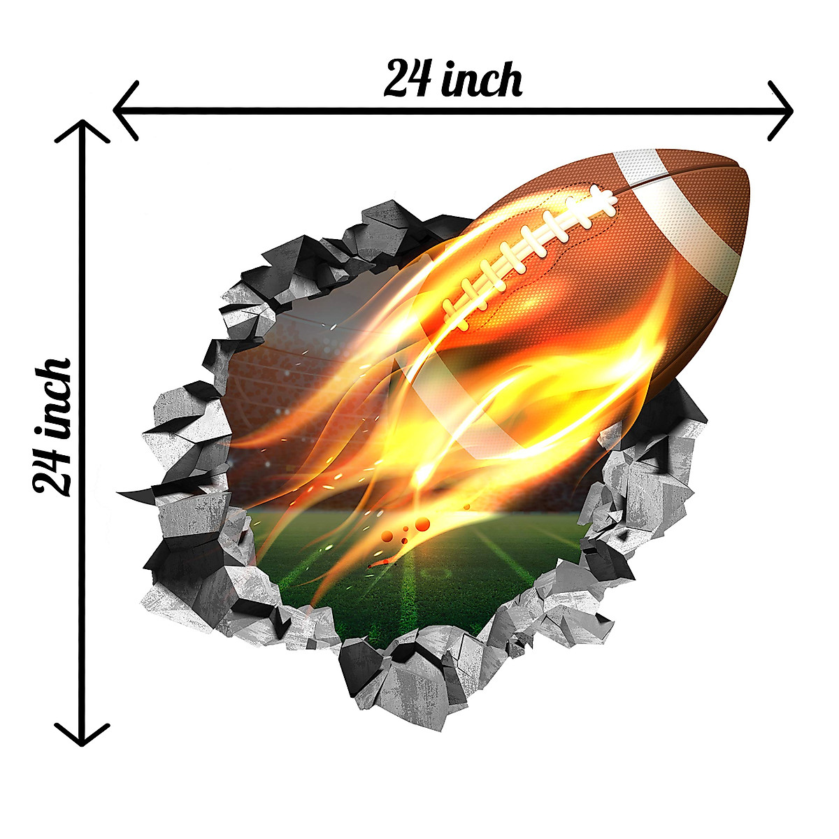 Customized For You Large 3D Wall Decal - Self Adhesive and Removable Vinyl Sticker - Break Through Image - Mural Art - Decor for Boys and Kids Bedroom, Study Room (Flying Fire Football (24"x24"))