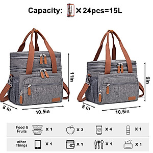 Weitars Lunch Bag for Women Men, Loncheras Para Mujer Dual Compartment Waterproof Reusable Large Lunch Box Wide-Open Cooler Tote Bag For Working Picnic Hiking (15L) (Gray(kahki))
