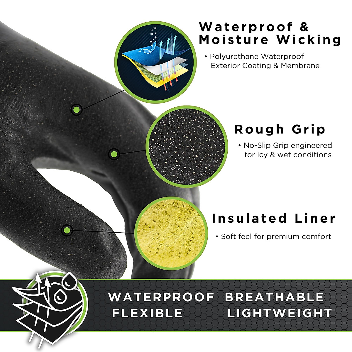 SHOWA 282-02 Waterproof Breathable Insulated Winter Snow Sports Glove with Extended Cuff, Large (1 Pair),Black