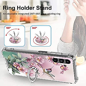 OOK Clear Case Compatible with Samsung Galaxy A13 5G, Pink Hummingbird Pattern Flexible TPU Shockproof Anti-Scratch Bumper Transparent Cover for Galaxy A13 5G with Ring Kickstand