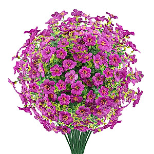 Tepaler Artificial Flowers 6 Bundles Outdoor UV Resistant Fake Flowers No Fade Faux Plastic Greenery Shrubs Home Garden Porch Window Box Decorating (Purple)