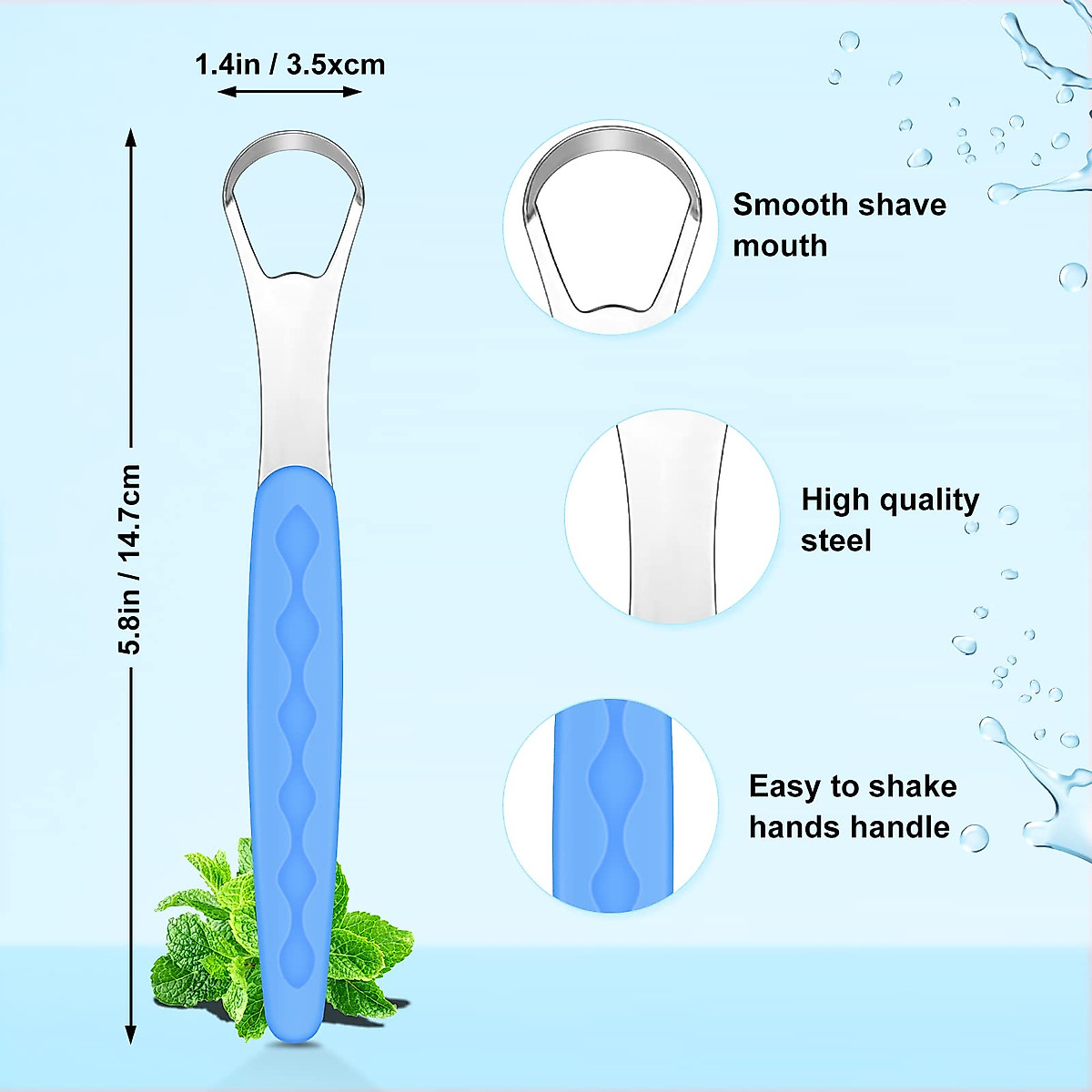 AMMON Tongue Scraper Stainless Steel Toungescrapper Tongue Cleaner Scraper for Adults and Kids Metal Tongue scrapers for Fresh Breath and Clean Mouth Reduce Bad Breath Maintain Oral Hygiene（Blue）