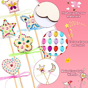 Princess Fairy Wands Kit Include Wooden Fairy Wands, Gem Stickers, Ribbons Unfinished Wooden DIY Magical Wand Crafts Moon Butterfly Magical Wand for Girls Make Your Own Princess Wand(18 Sets)